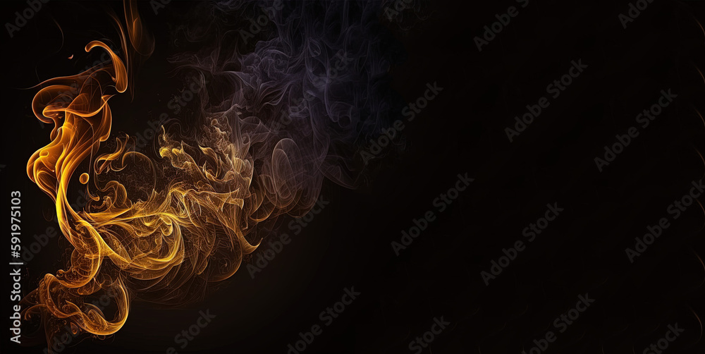 Smoke fire card, gold fire moking on black background, smoking wave ...