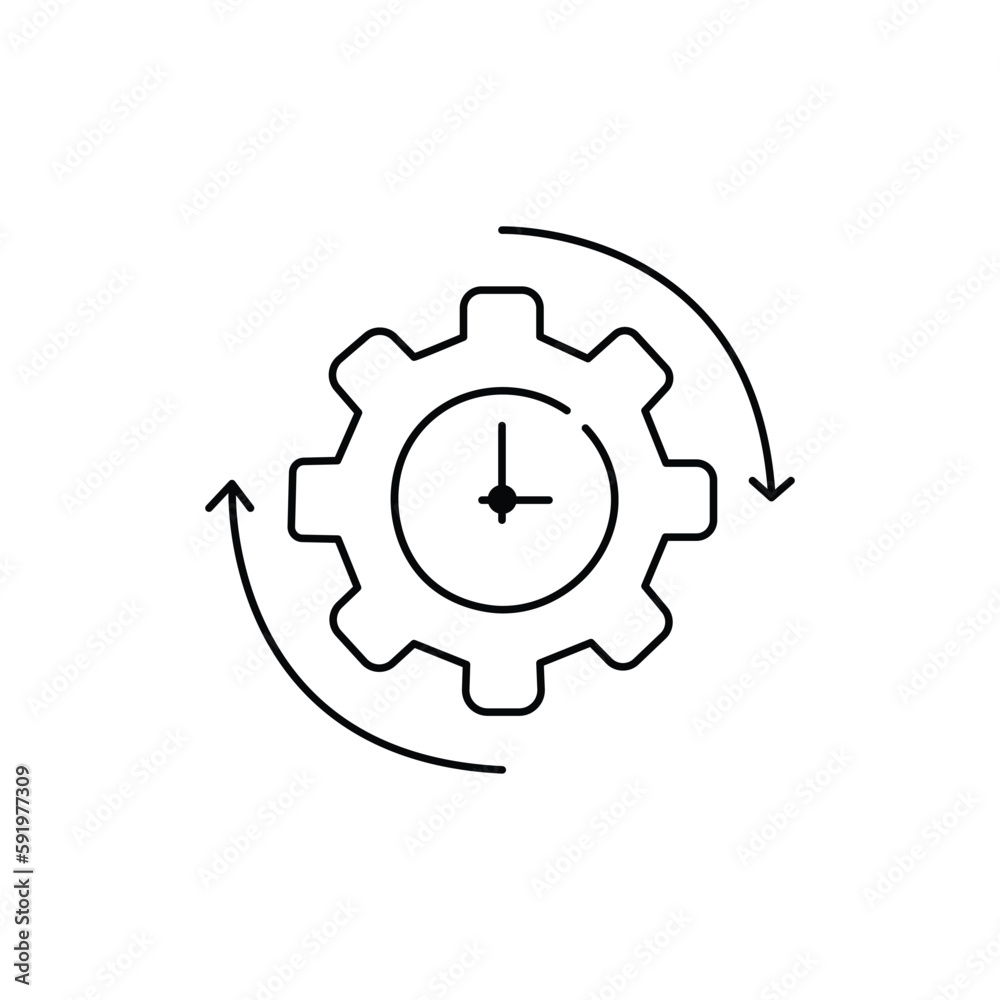 black thin line gear like time management icon. concept of work flow ...