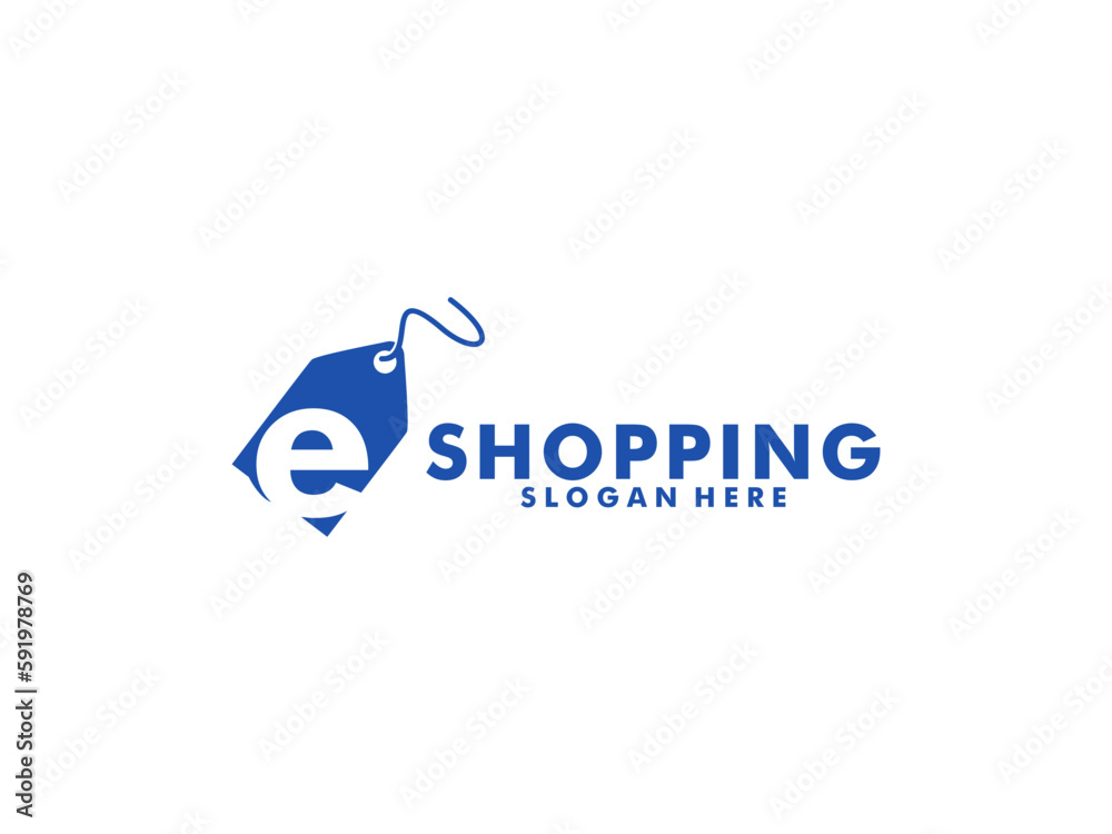 letter e with price tag, e commerce logo vector, price tag logo design ...