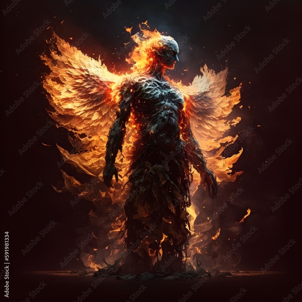 Phoenix rising from fire and ashes full body portrait realistic ...