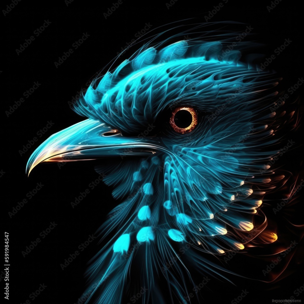 Blue Jay Bird Face Shape In Fire On Black Background. Generative AI ...