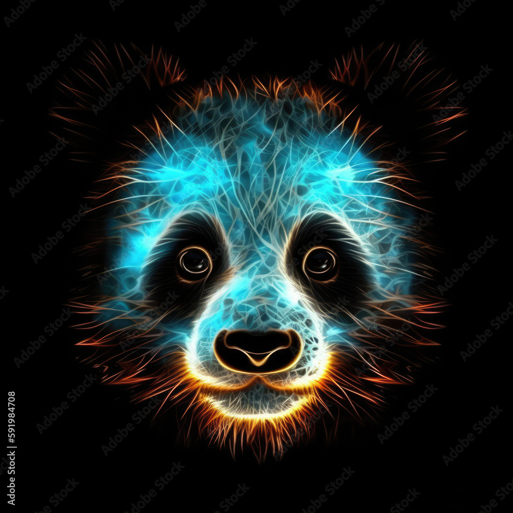 Cute Baby Panda Face Shape In Fire On Black Background. Generative AI ...