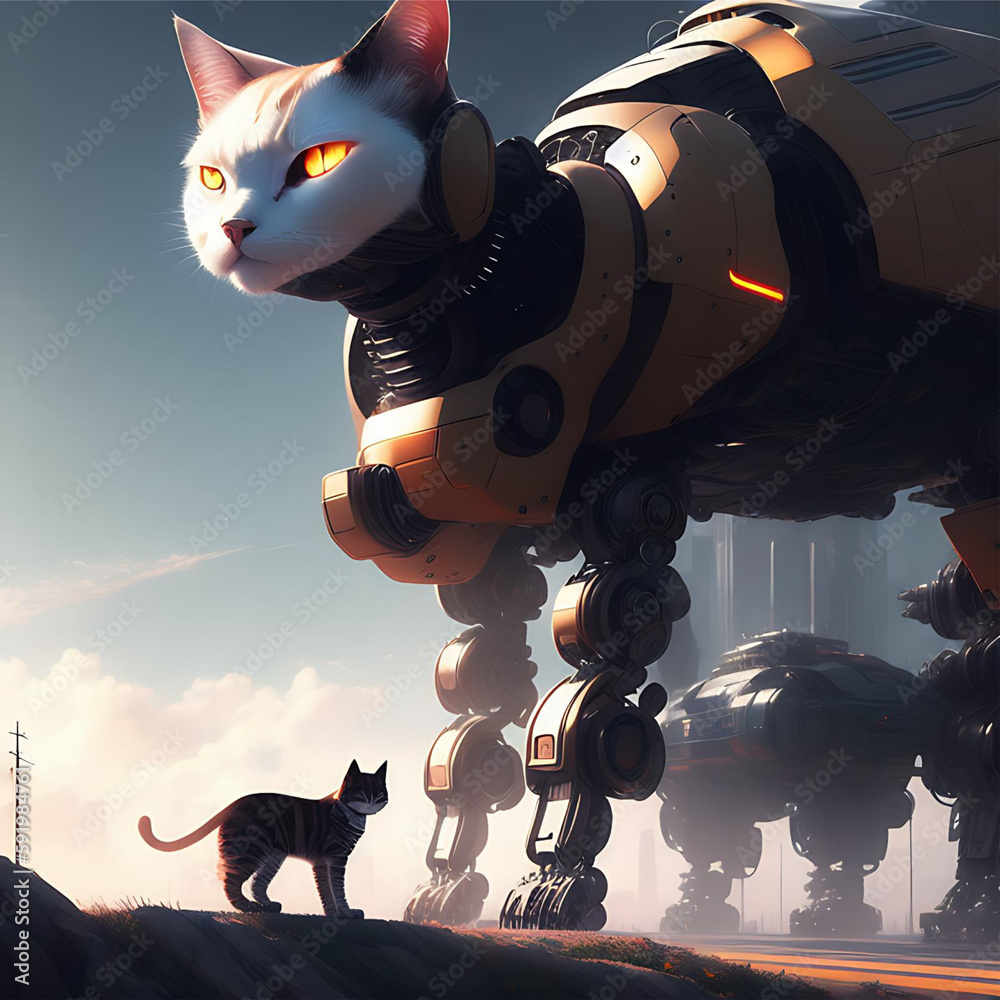 Realistic Mechanical Cat Robot In The Utopia with A Realistic Cat ...
