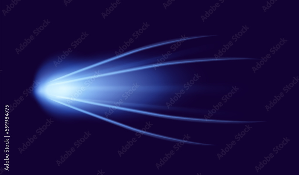 Meteor or comet. Neon space flying meteorite or asteroid, realistic ...