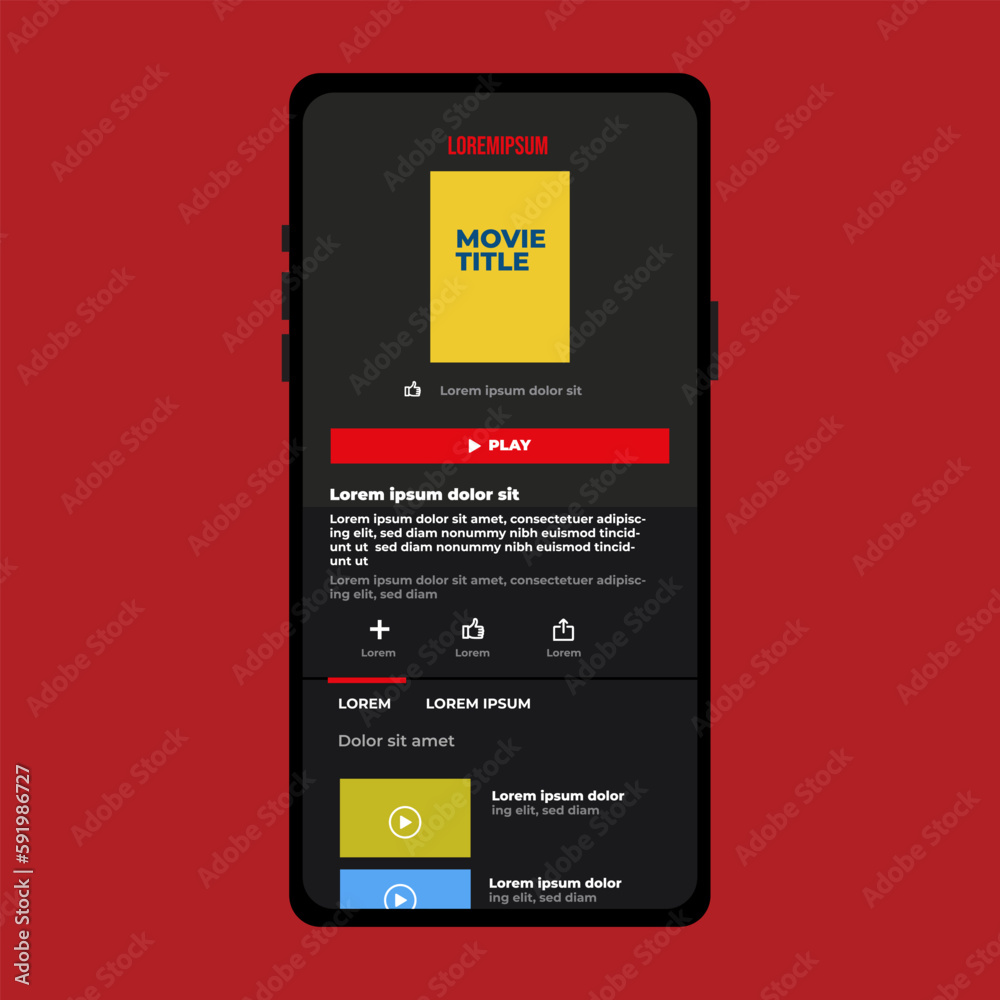 Vector Illustration Video App Template On Smartphone Screen. Netflix on ...