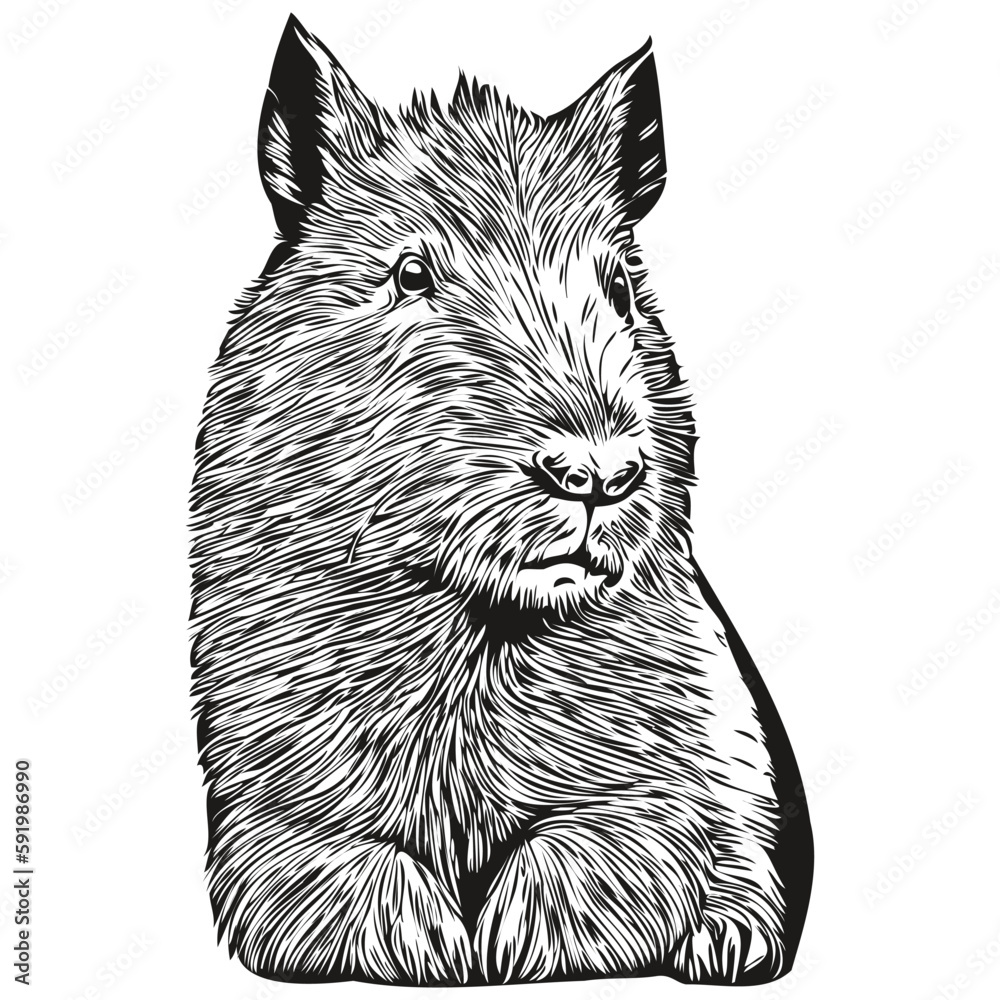 Funny cartoon Capybara, line art illustration ink sketch capybaras ...