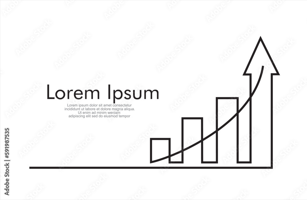 Single one line drawing of increasing up arrows bar graph sign ...