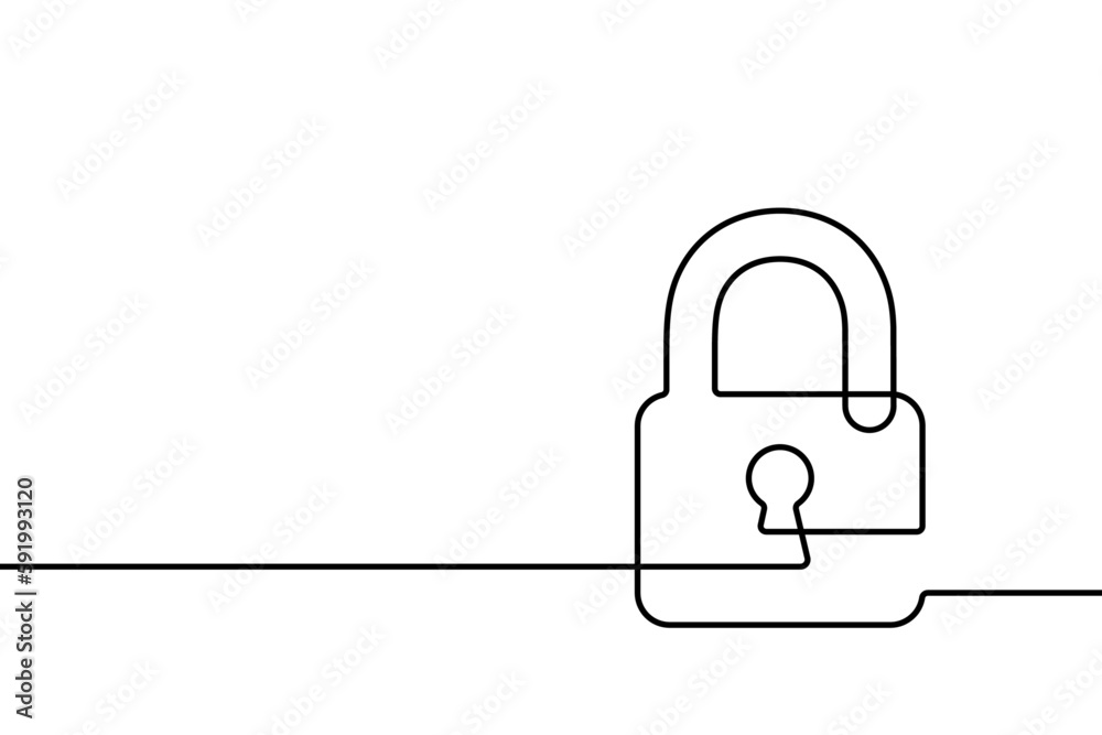 Keyhole icon. Black silhouette lock continuous line isolated on white ...