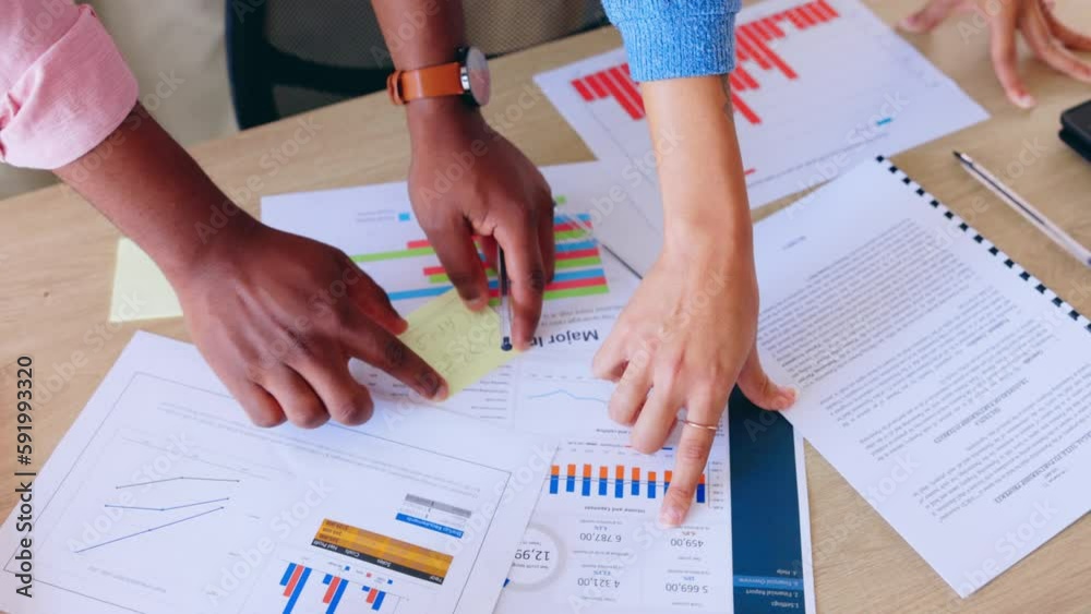 Graphs, documents and people hands for data analysis, charts and ...