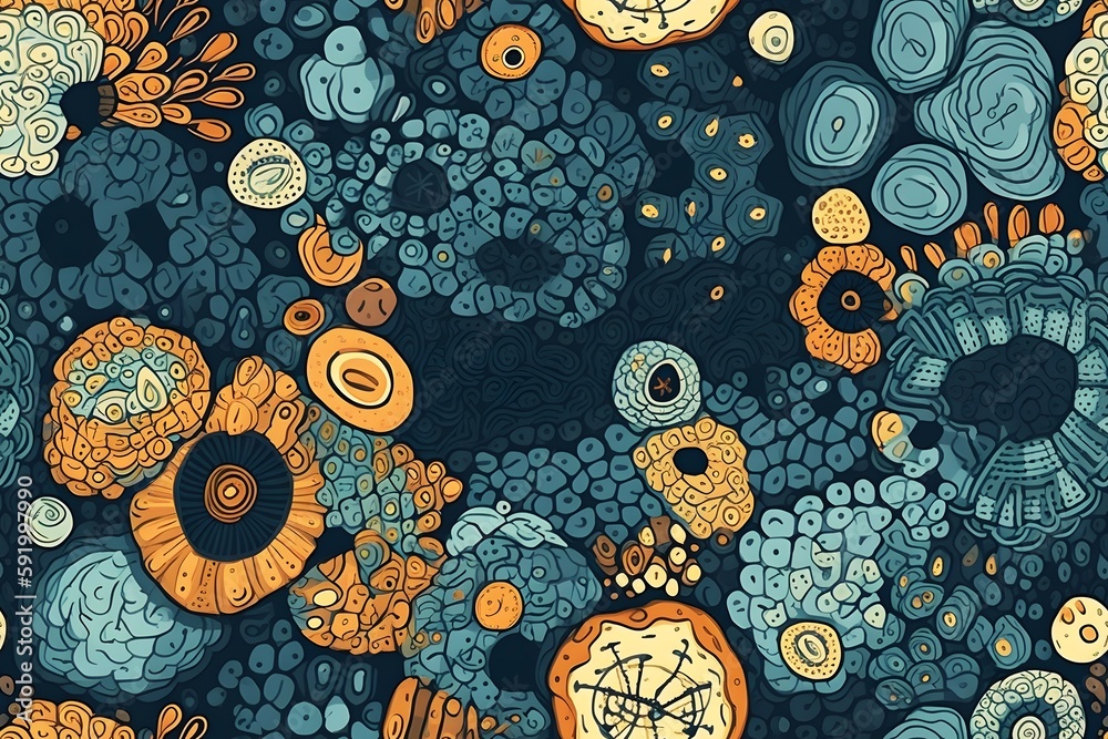 Seamless pattern depicting the microscopic world of bacteria and ...