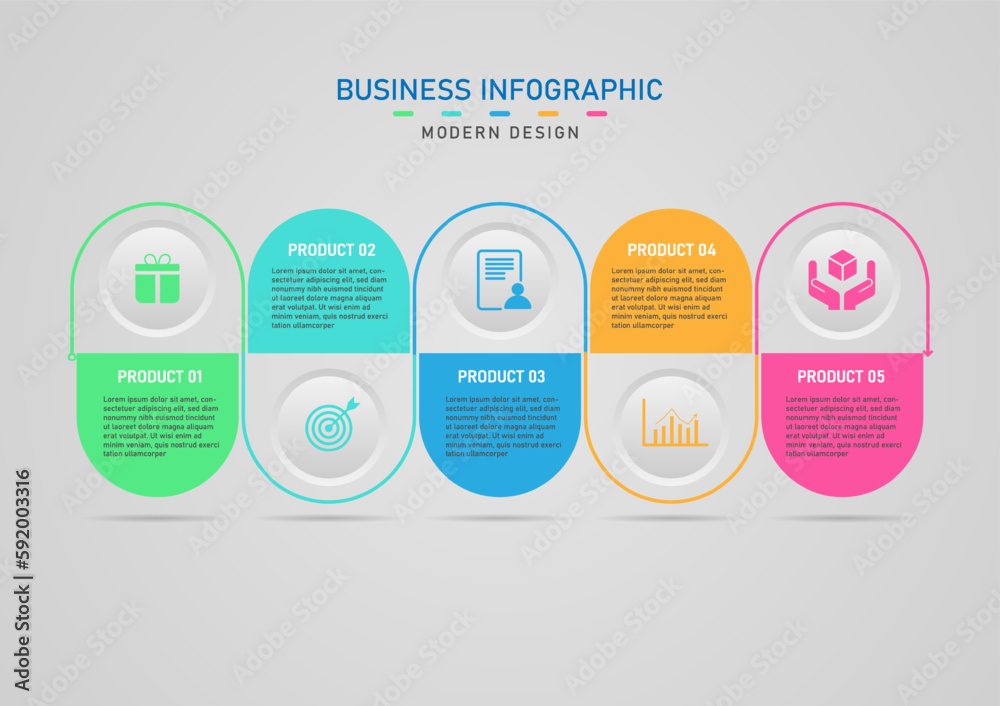 business timeline infographic multi colored capsule button with center ...