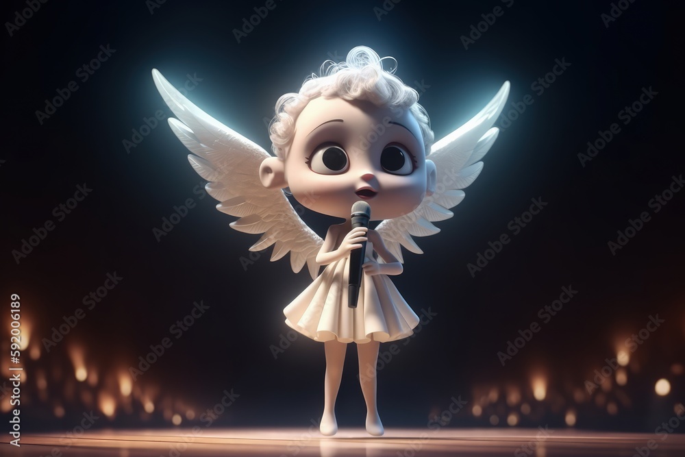 Cute Cartoon Angel With Very Big Eyes Singing Stage A Grand Stage With ...