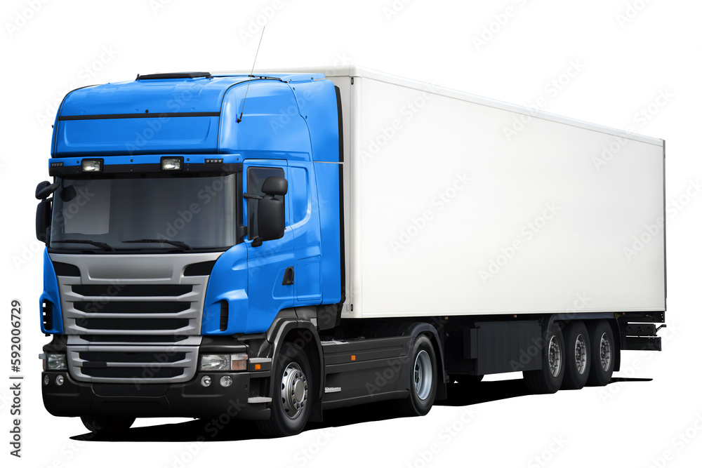 ภาพประกอบสต็อก A modern European truck with a light blue cab, black ...