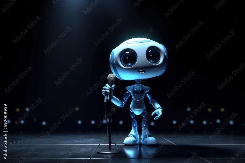 Cute Cartoon Robot With Very Big Eyes Singing Stage A Grand Stage With ...