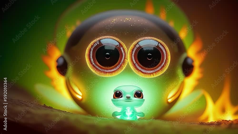 Cute Microscopic Alien Fire Creature Evolving, Timelapse Style. Looping ...