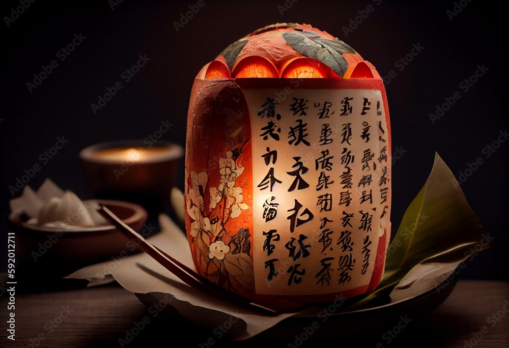 A typical Japanese / Chinese red paper lantern with sushi written on it ...