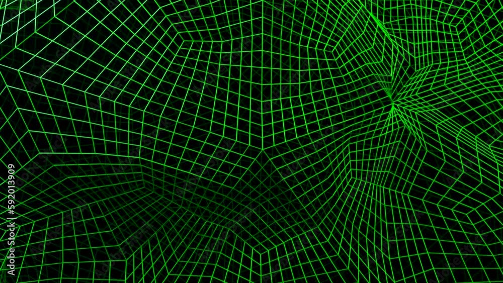 Abstract space with curving 3d grid. Design. Cyber mesh with moving ...