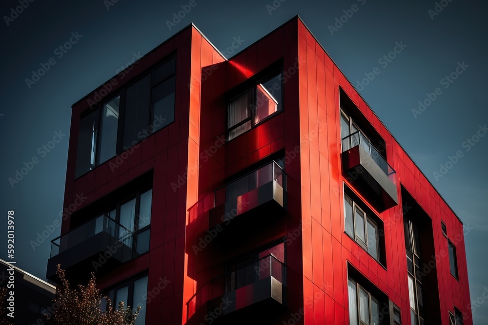 a tall red building with balconies on the top of it's balconies and ...