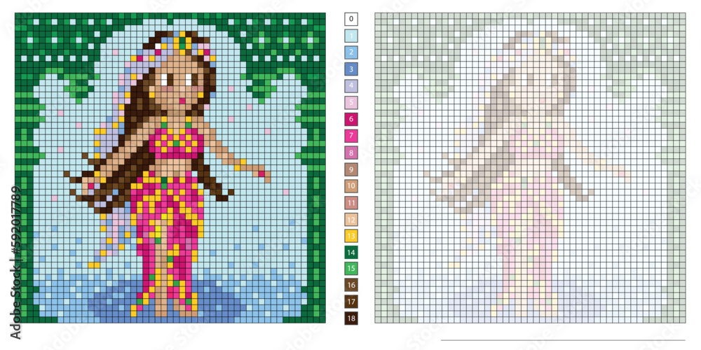 pixel vector illustration, a girl dancing an oriental dance, mosaic ...