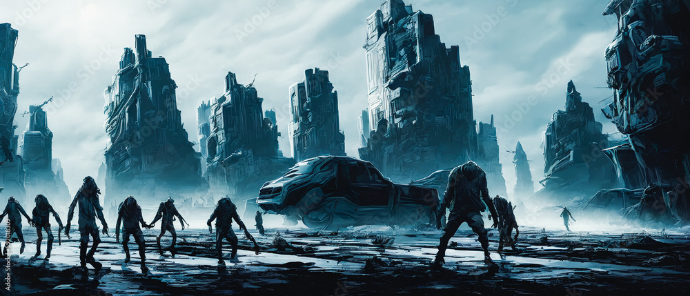 A dystopian world where genetically modified humans look like zombies ...