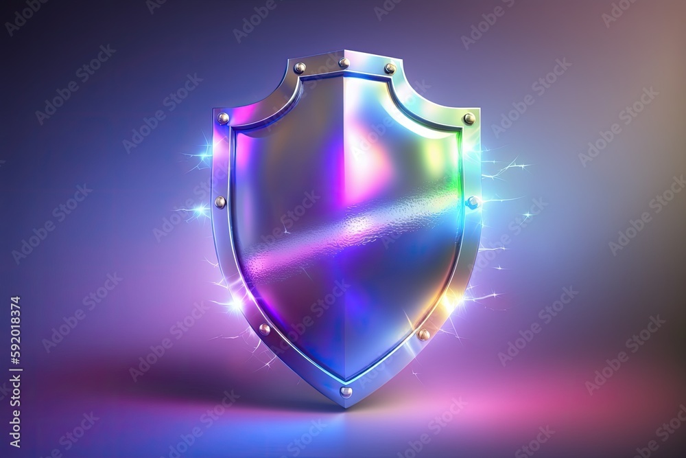 gleaming metallic shield emanating vibrant colors and lights ...