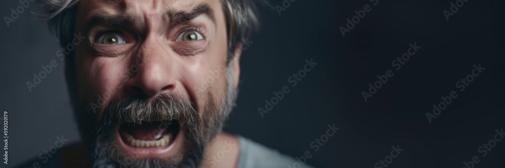 The man is depressed, crying. Banner of severe psychological condition ...