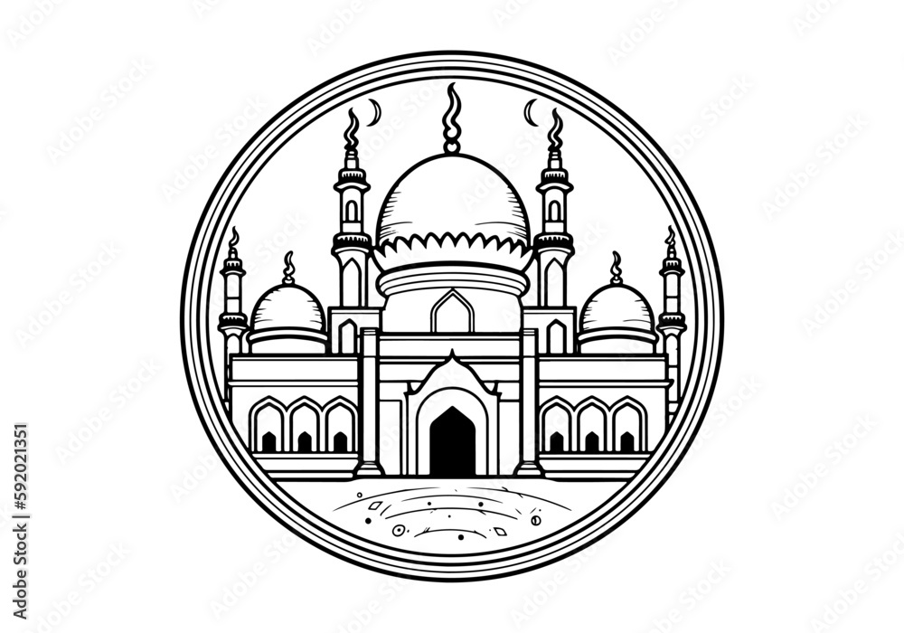 mosque line art building, mosque outline vector, mosque illustration ...