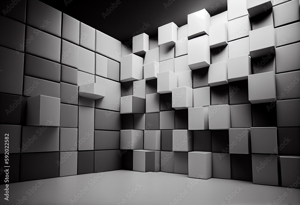 Square Tiles arranged to create a Semigloss wall. 3D, Concrete ...