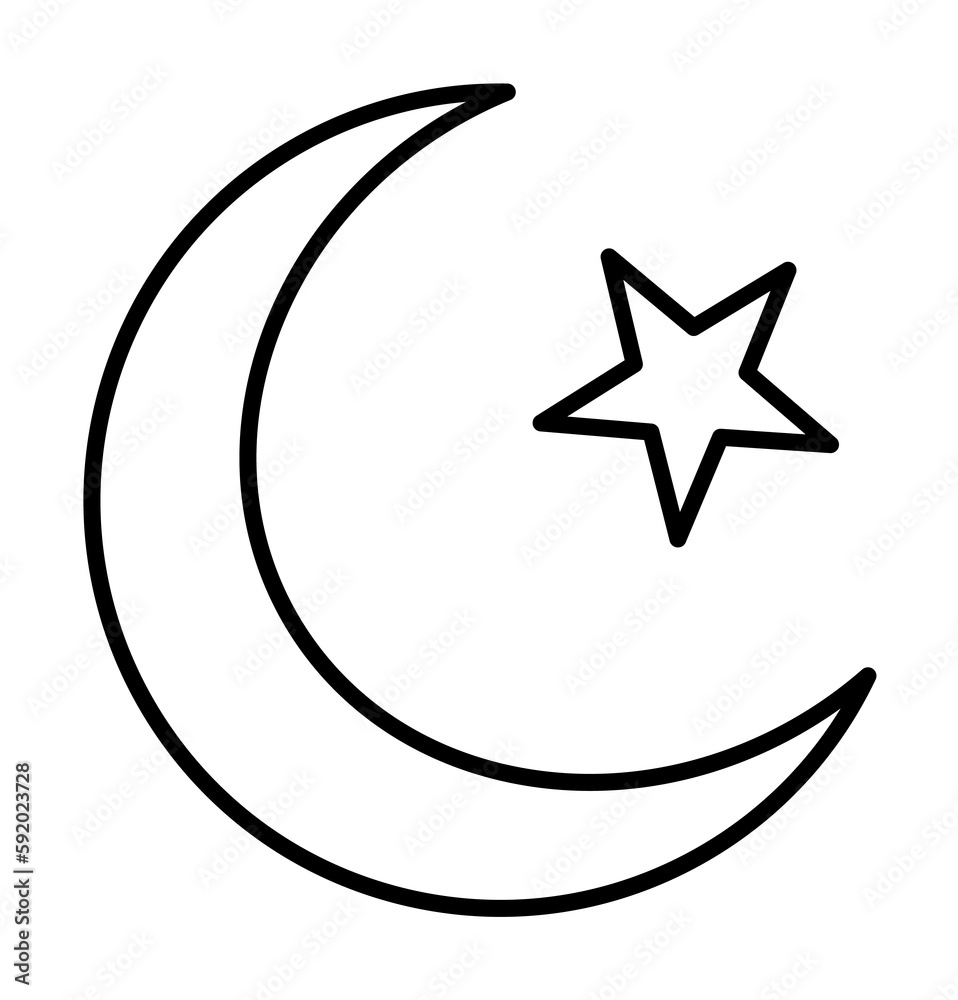 Muslim crescent and star outline icon illustration on transparent ...