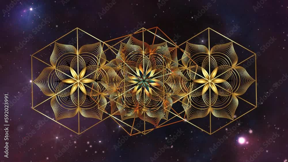 Video animation gold shiny Lotus Flower of Life in motion. Golden ...