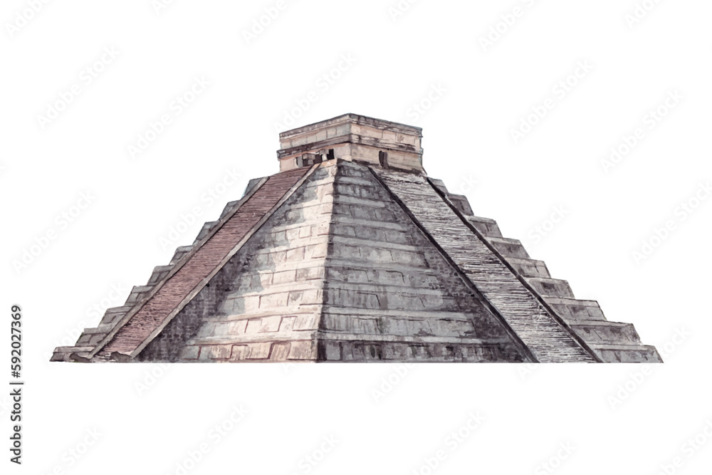 beautiful watercolor illustration hand drawn mayan pyramids Stock ...