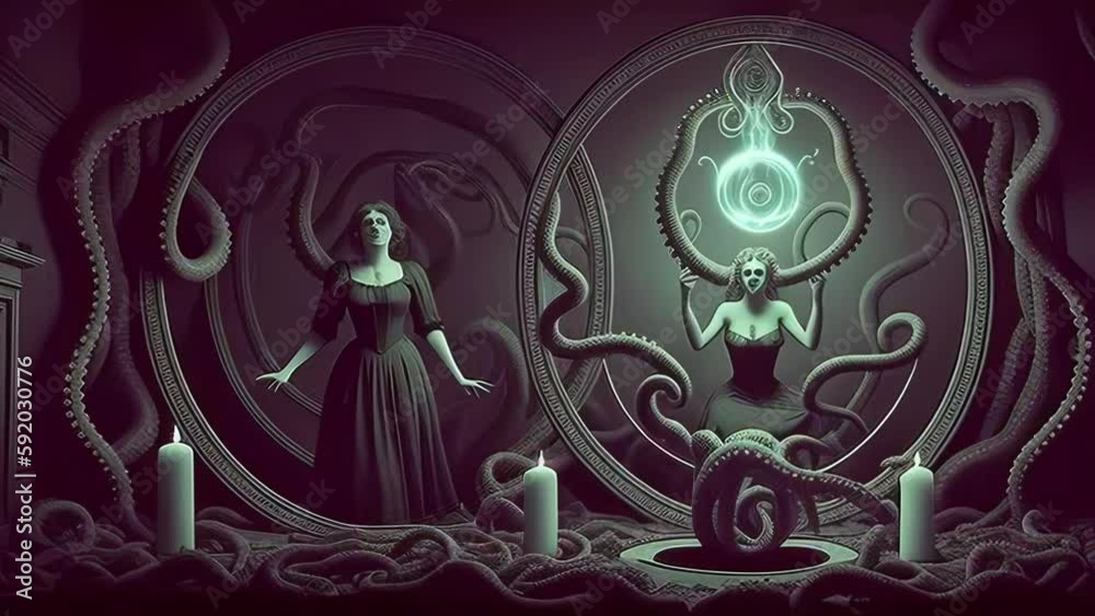 Victorian Sisters Performing a Terrifying Summoning Ritual. Looping ...