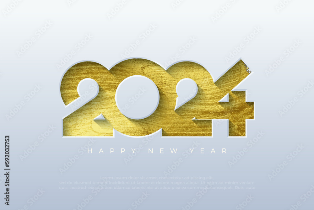 2024 number with golden numerals and a blend of fancy paint brush ...
