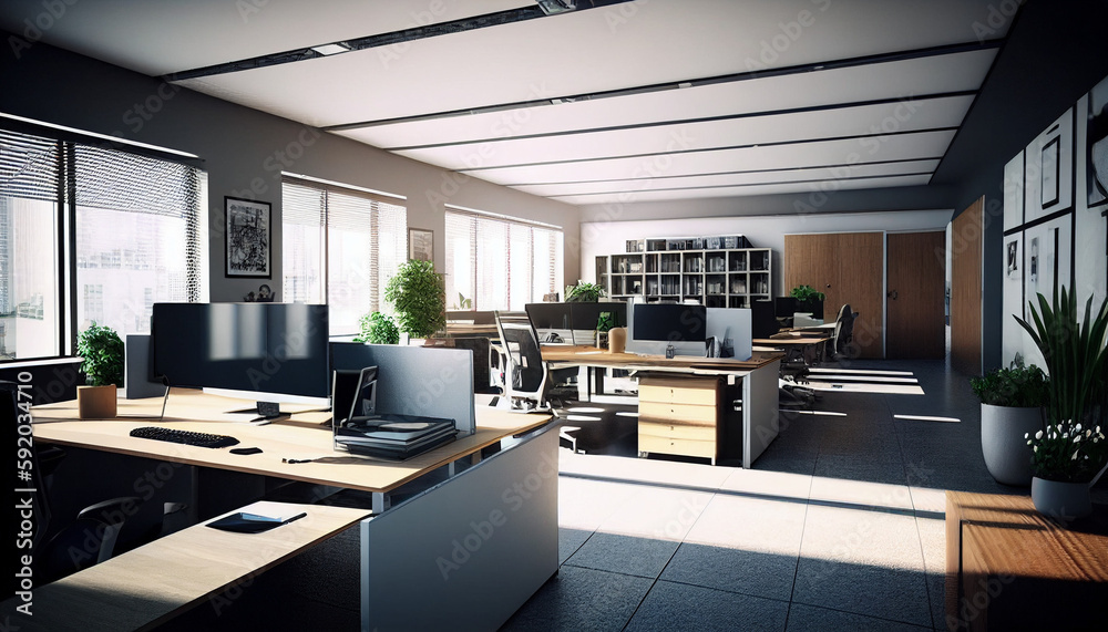 The Future of Work: A High-Quality Image of Office Desks and Busy ...