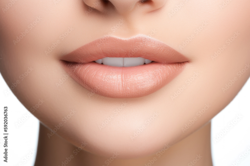 Lip filler injections banner. Perfect woman lips isolated on white ...