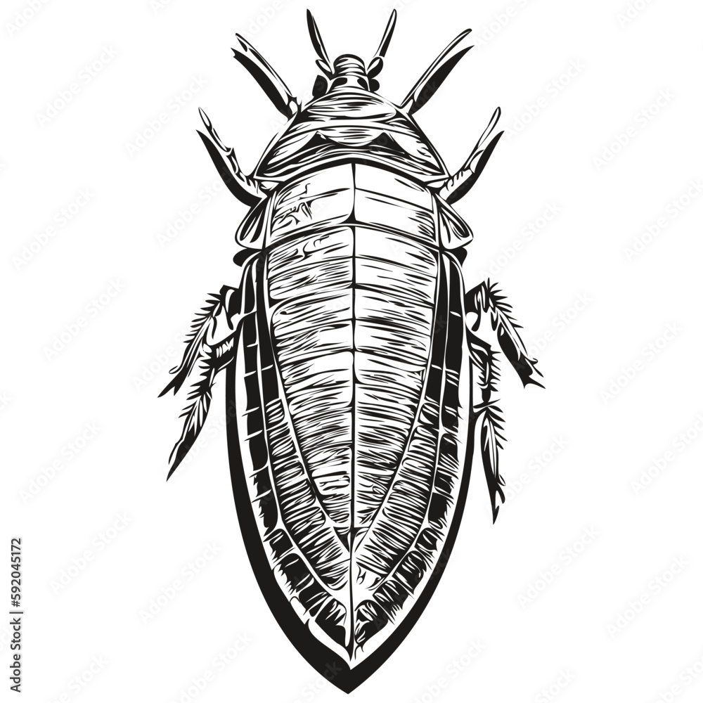 Black and white linear paint draw cockroach vector illustration ...