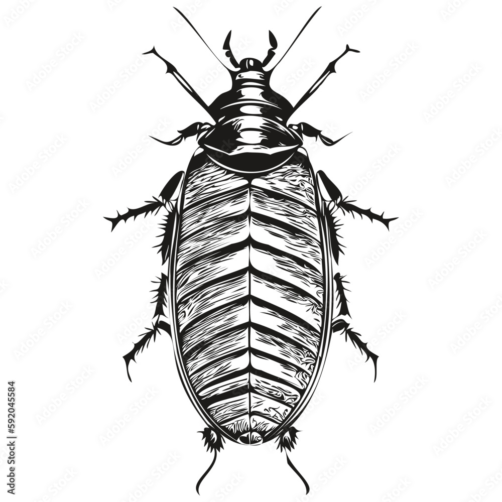 Engrave cockroach illustration in vintage hand drawing style ...