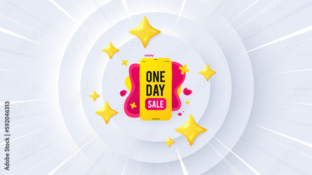 One day sale banner. Neumorphic offer 3d banner, coupon. Discount ...