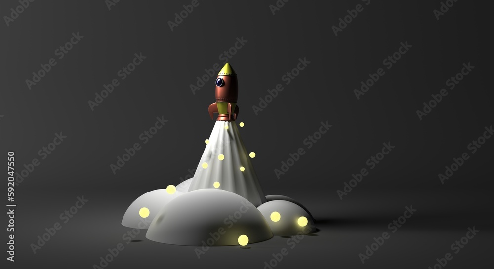 rocket taking off with leaving a cloud of smoke on the ground, red ...