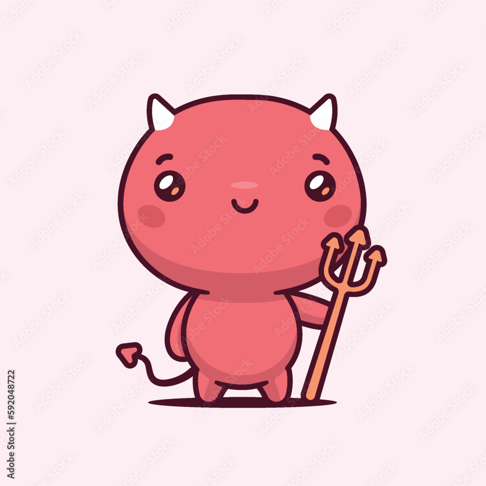 Kawaii devil, cute demon character vector cartoon illustration Stock ...