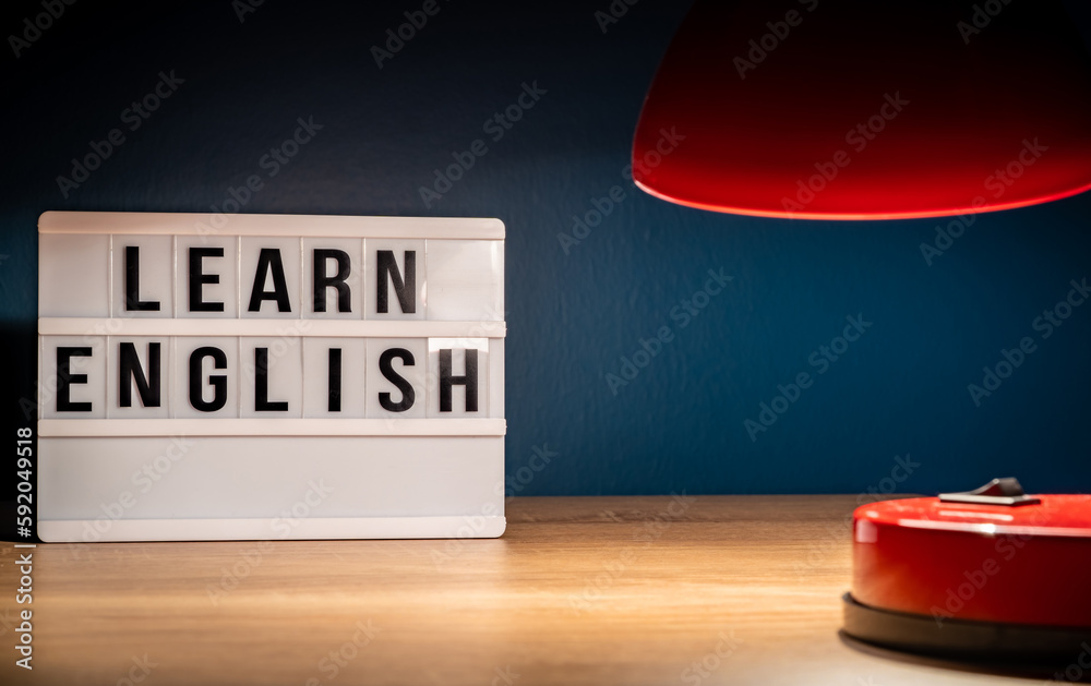 Learning English concept. Learn English message on white letter board ...