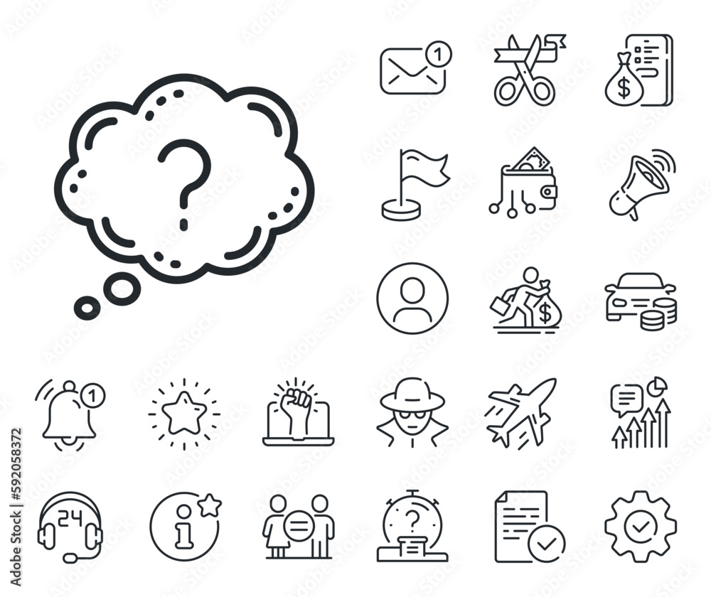 Quiz chat bubble sign. Salaryman, gender equality and alert bell ...
