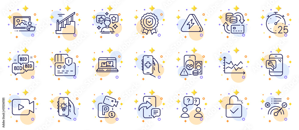 Outline set of Stairs, Lock and Electric app line icons for web app ... Outline set of Stairs, Lock and Electric app line icons for web app ...
