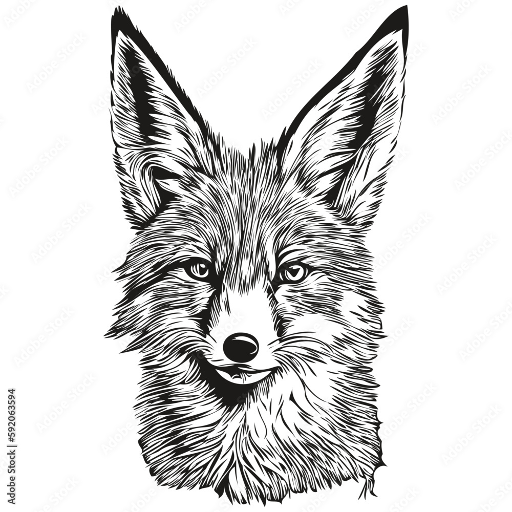 fox vector illustration line art drawing black and white fox cub Stock ...