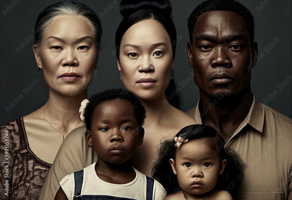 Mother, father, daughter, grandmother portrait of love, equality, and ...