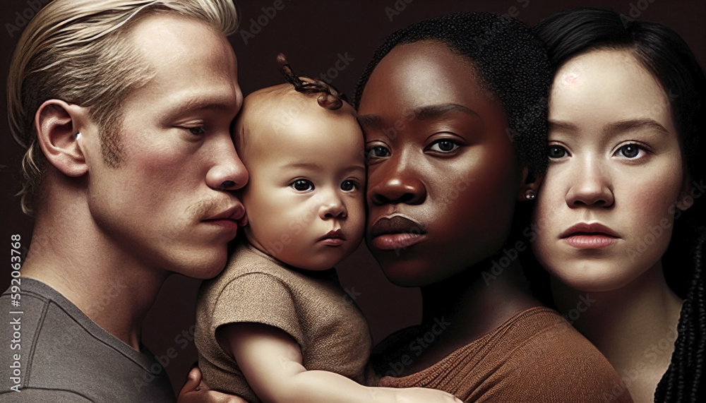 Pairs of three: our differences unite us. Multicultural family with two ...