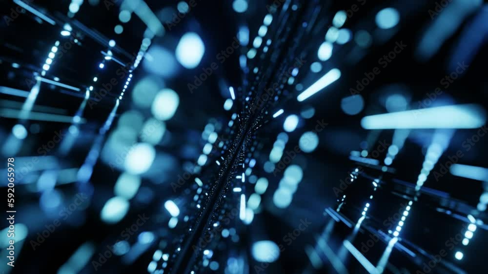 Fly through mirror designs form tunnel technology cyberspace with neon ...