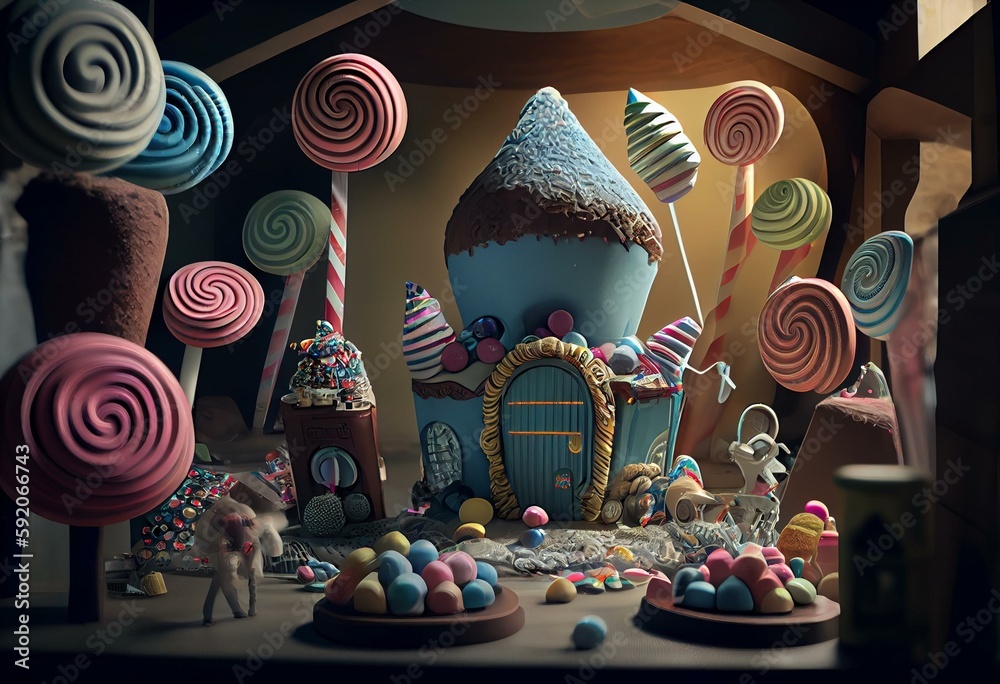 nFairies operate magical candy factory with hyper-detailed machines ...