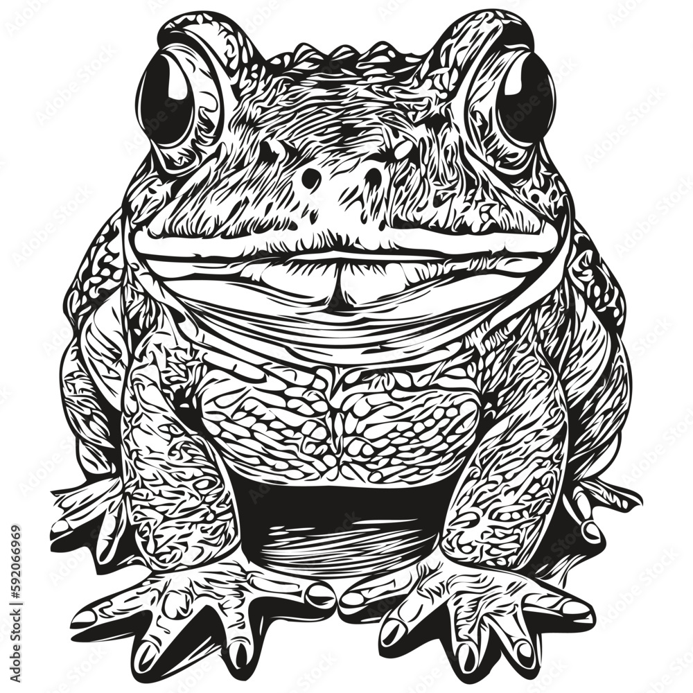 Engrave frog illustration in vintage hand drawing style toad Stock ...