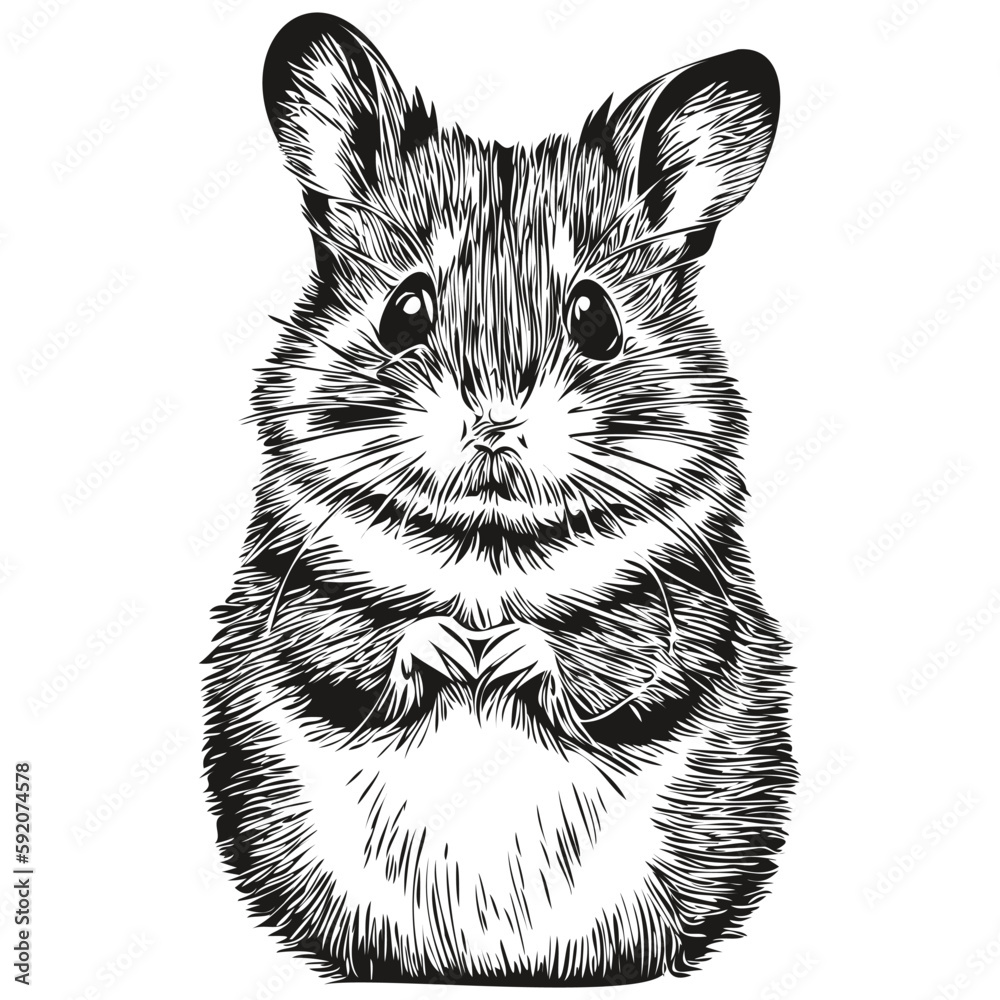 hamster vector illustration line art drawing black and white hamsters ...